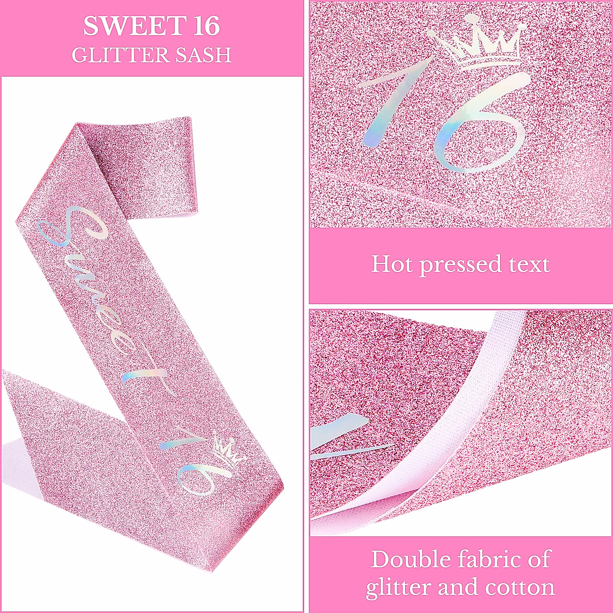 Sweet 16 Birthday Tiara and Sash Kit- Pink "Sweet 16" Birthday Decorations 16th Birthday Party Gifts Birthday Party Supplies for Girls