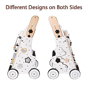 MARKVILLE Wooden Baby Walker with Wheels, Adjustable Baby Activity Center Walker Push and Pull Toy, Learning Walker for Baby Boys and Girls Natural Wood Toddler Toys Baby Gift Develops Motor Skills