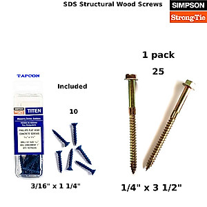 SDS Structural Wood Screws 1/4" x 3 1/2" HH Simpson Strong Tie Zinc Chromate Finish Self Drilling Point P/25