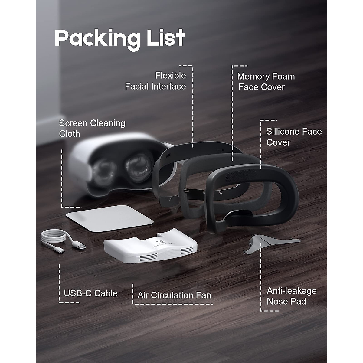 BINBOK VR Fan for Oculus Quest 2, Fitness Facial Interface Foam with Silicone Face Pad, Anti-fogging Cooling Air Circulation, Compatible with VR Accessories