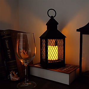 Eldnacele 11” LED Candle Lantern Decorative Indoor Outdoor Hanging Lantern with Waterproof Flameless Candle 6-Hour Timer, for Home, Garden, Patio, Party Lights, Black
