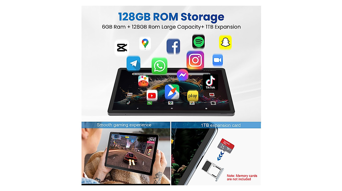 Hot Pepper 10.1" Tablet - Android 12, 6GB RAM, 1TB Expandable