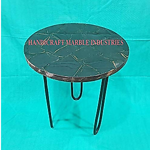 15" Inch Round Jet Black Natural Agate Coffee Table with Hair Pin Metal Base, Agate Table, Stone Coffee Table, Agate Table Top, Agate Round Coffee Table, Agate Side Table Home Decor