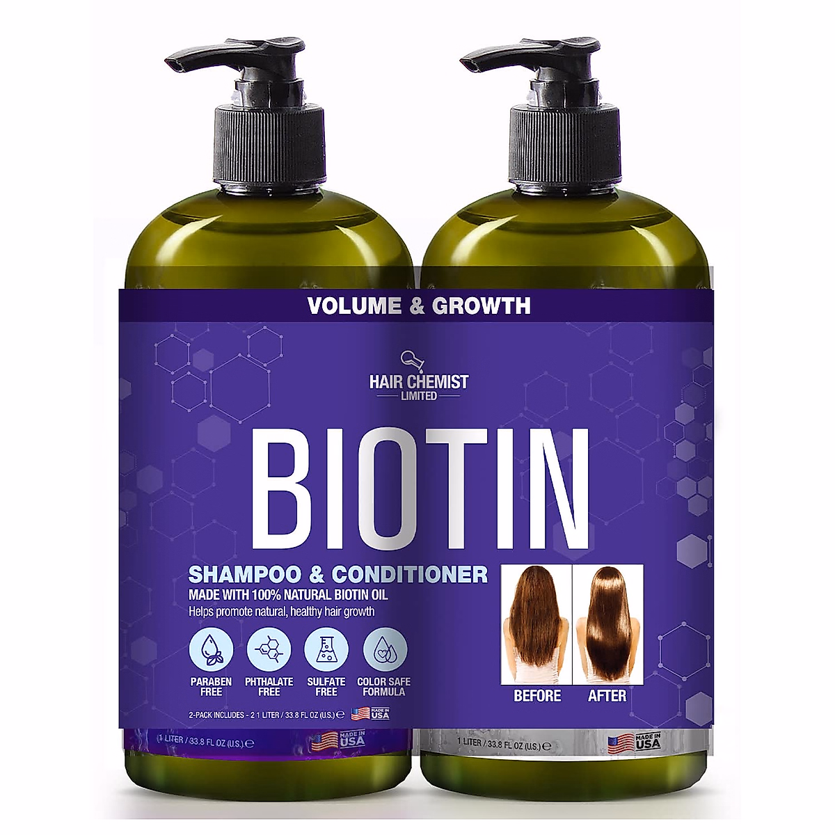 Hair Chemist Biotin Pro-Growth Shampoo & Conditioner 2-PC Gift Set - Includes 33.8oz Shampoo & 33.8oz Conditioner
