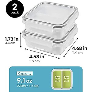 carrotez 2 Compartment Snack Containers, Portion Control Container, Small Food Storage Containers, Small Snack containers with Airtight lids, BPA Free, Stackable, Reusable, 2 PACK