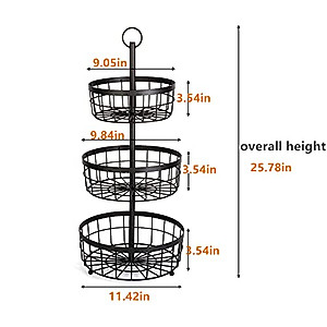 Baoz 3 Tier Fruit Basket For Kitchen Countertop Metal Wire Fruit Bowl Holder Triple Layer Detachable Fruit storage Tray Rack Stand for Storing Veggies Bread Snacks, Black
