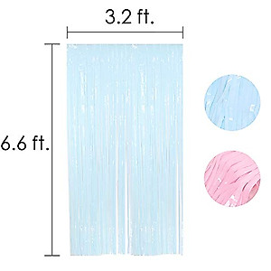 Pastel Fringe Curtains 3.2 ft x 6.6 ft Baby Shower Gender Reveals Party Decoration Party Photo Backdrop (Pink/Blue)