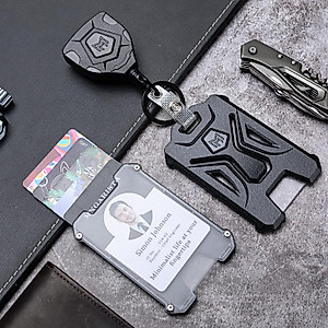 MNGARISTA Retractable Badge Holder and Heavy Duty Badge Keychain with Belt Clip, 31.5" Cord, 9oz Retraction, Tactical ID Card Holder with Retractable Badge Reel Key Chain, Black