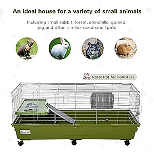PawHut 47" Small Animal Cage Chinchilla Guinea Pig Hutch Ferret Pet House with Platform Ramp, Food Dish, Wheels, & Water Bottle