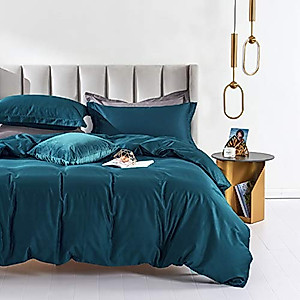 MILDLY Queen Duvet Cover Set Peacock Blue 100% Egyptian Cotton Comfortable Quilt Cover Set with Zipper Closure & Corner Tie (No Comforter)