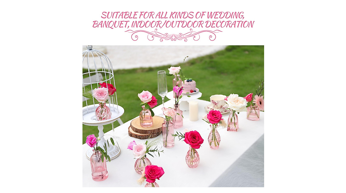 Bulk Pink Glass Bud Vases - Perfect for Weddings & Decor