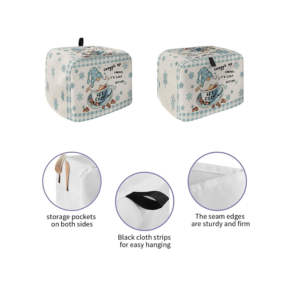 Toaster Dust Cover for Kitchen 4 Slice, Coffee Gnomes Winter Dwarf with Snowflakes Linen Texture Bread Maker Covers Toasters for Fingerprint Protector Small Appliance Covers Accessories (12x11x8in)