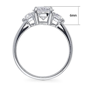 BERRICLE Sterling Silver 3-Stone Wedding Engagement Rings Oval Cut Cubic Zirconia CZ Ring for Women, Rhodium Plated Size 6