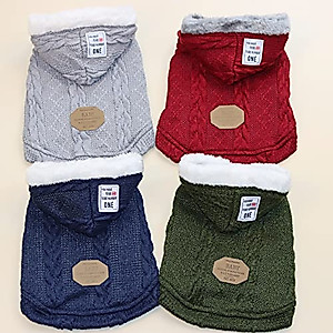 Dog Sweater Dog Hoodie Rdc Pet Clothes Dog Woolen Sweater with Cap Winter Warm Turtleneck Sweater Fleece Coat for Small Dog Medium Dog Cat (S, Classic-Green)