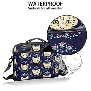 Floral Cats Laptop Computer Bag Waterproof Shoulder Messenger Bag 13-15 inch Durable Laptop Tote Bag with Shoulder Strap Handle Lightweight Crossbody Briefcase