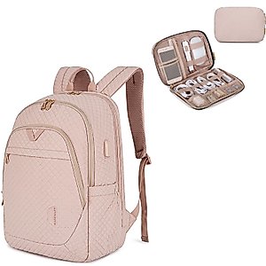 BAGSMART Backpack for Women & Electronics Organizer Set, College Must Haves, Travel Essentials for Women, Pink