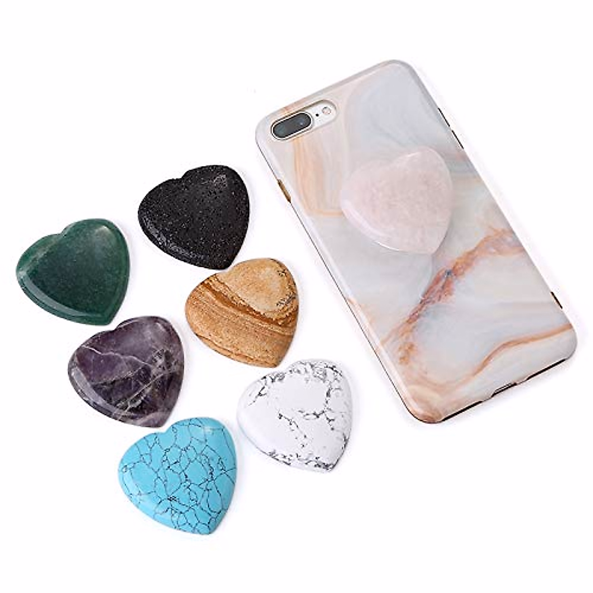 ATLLM Turquoise Heart Phone Grip, Crystal Gemstone Collapsible Holder, Worry Palm Stone for Phone and Tablet