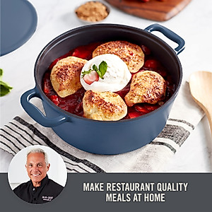 DASH Zakarian by DASH 4.5 Qt Nonstick Cast Iron Dutch Oven, Titanium Ceramic Nonstick Pot with Lid and Handles, Blue