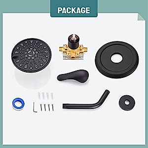KEWEAI Bathroom Rainfall 8 Inch Shower System Angle Adjustable Circular Rain Shower Head Wall Mount with Curved Extension Arm with Pressure Balance Valve Single Function Matte Black