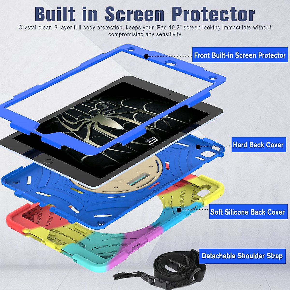 LTROP iPad 6th/5th Generation Case(2018/2017), iPad Air 2 Case, iPad 9.7 Inch Case, Shockproof Kids Case with Screen Protector/Shoulder Strap/Swivel Kickstand for iPad 6th/5th Gen/Air 2, Colorful