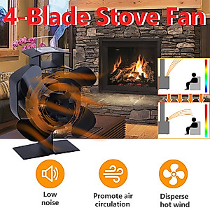 foedo Wood Stove Fan, 4 Blades Heat Powered Stove Fan for Wood/Fireplace/Log Burner, Efficiently Circulate Warm Air, Upgrade Household Cocoon Fan, No Electricity Required