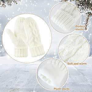 SATINIOR 2 Pairs Winter Gloves Thick Warm Soft Plush Convertible Flip Top Mittens Full Finger Gloves for Women Girls (White, Black, Simple Style)