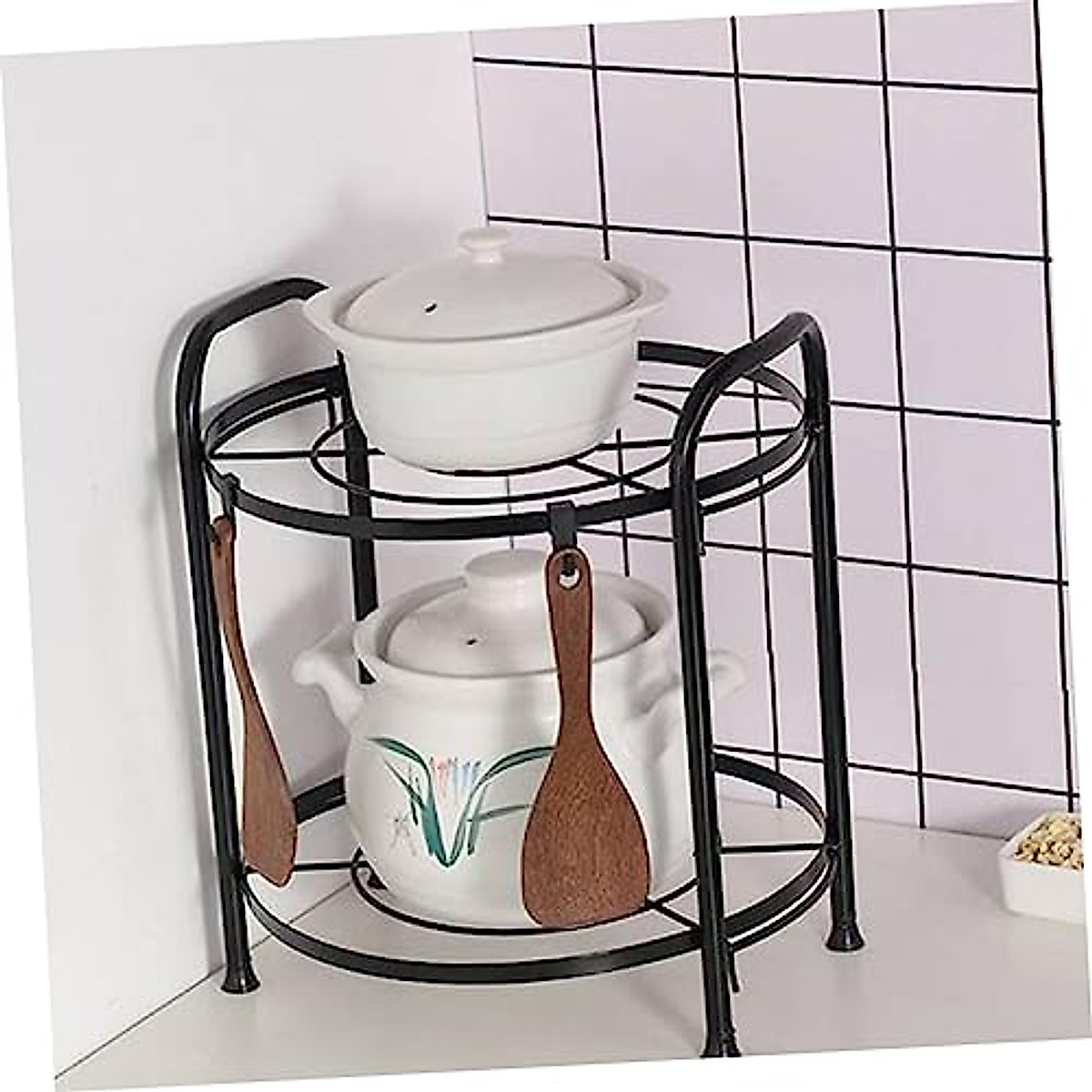 YARNOW Pan Storage Rack 1 PC Pot Rack Pan Holder Rack Cookware Stand Pot Storage Holder Simple Pan Rack Two-layer Pot Shelf Iron Household Food Black Pan Storage Rack Kitchen Utensil
