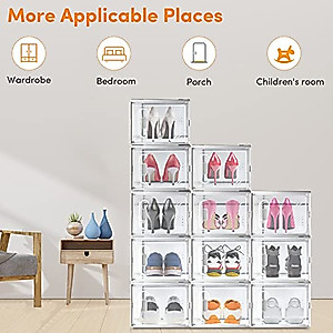 XiangGuanQianYing Shoe Box,6 Pack Large Shoe Boxes Clear Plastic Stackable,Space Saving Foldable Shoe Organizer Boxes