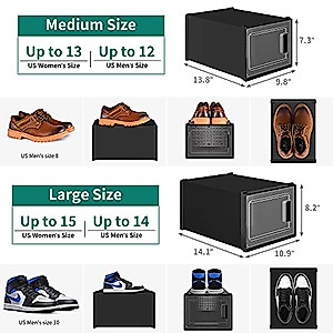YITAHOME Shoe Box, Set of 12 Medium Size Shoe Storage Lightweight Plastic Organizers Stackable Shoe Storage Box Rack Drawers - Black