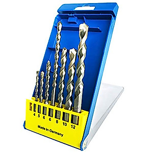 S&R Concrete Stone Masonry Drill Bit Set Made in Germany with Round Shaft 7 Pcs 4x85, 5x85, 6x100, 6x150, 8x120, 10x120, 12x150 mm - Professional Quality