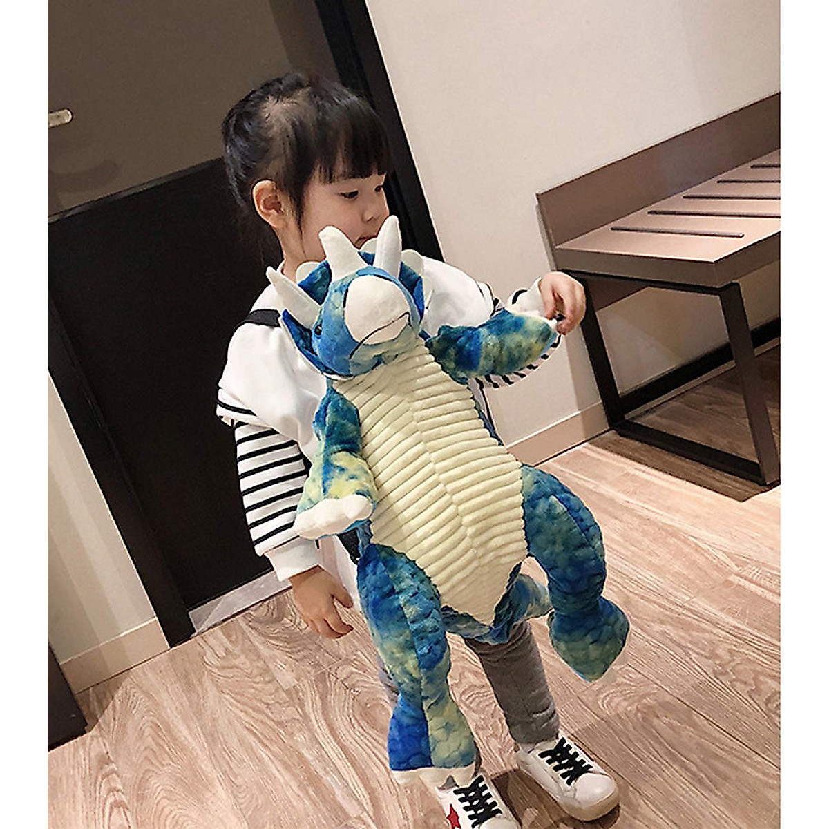 aporake 3D Dinosaur Backpack, Plush Dinosaur Zipper Backpack, Adjustable Straps Cartoon Animal Schoolbag, Great Gifts for Kids (Blue, 60cm)
