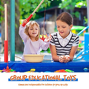 Juinipe 4 Pieces Magnetic Fishing Poles Wooden Magnet Fishing Rods Magnetic Fishing Games for Wooden Magnetic Fishing Games for Kindergarten Preschool Boys Girls