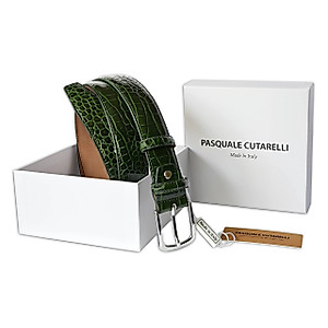 PASQUALE CUTARELLI Mens Crocodile Pattern Italian Leather Belt Green Medium 36 Inches