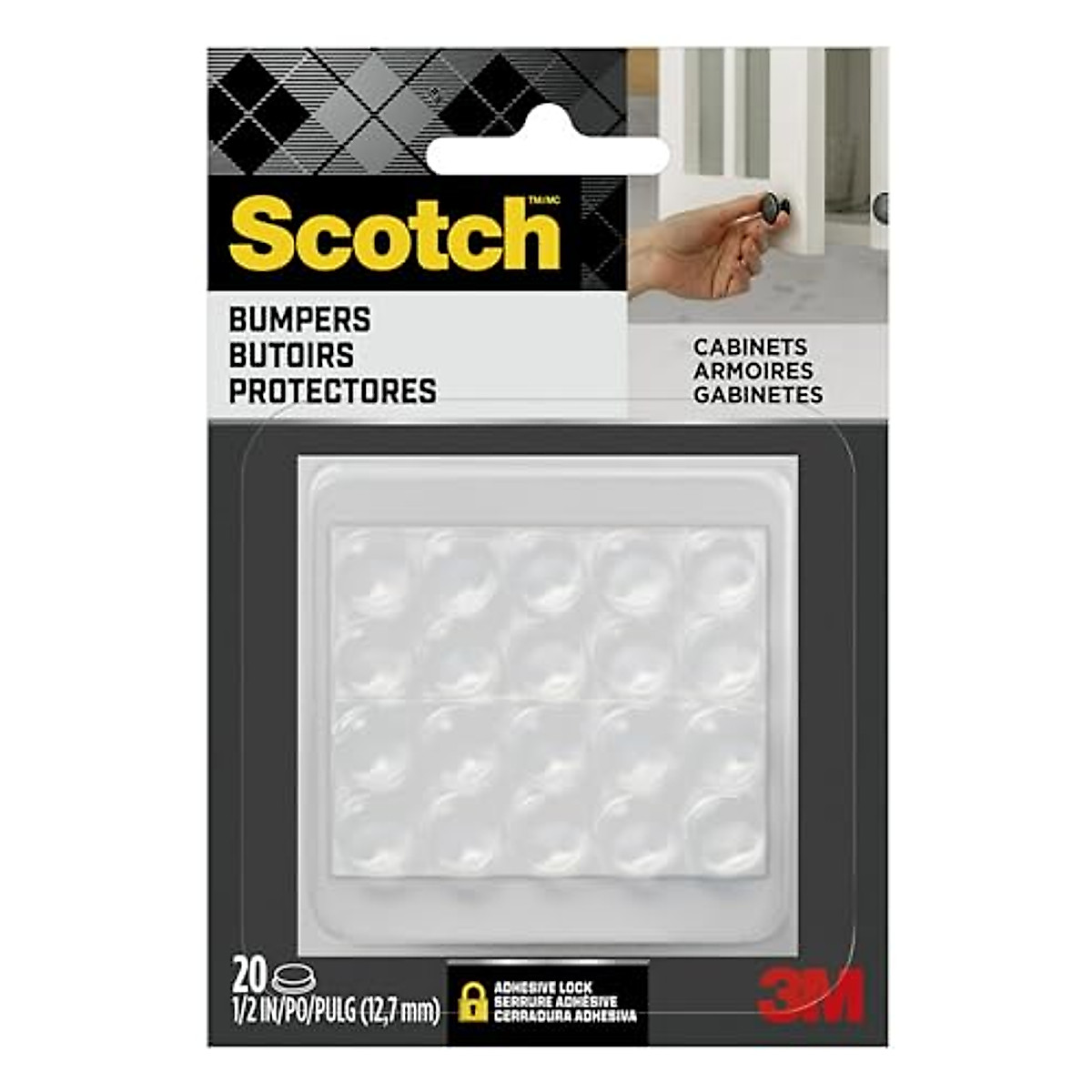Scotch Clear Adhesive Bumper Pads 20 PCS, Self-Stick Rubber Pads 1/2" round, Cabinet Door Rubber Bumpers, Designed to Protect Cabinets and Drawers, Sound Dampening, Transparent (SP950-NA)