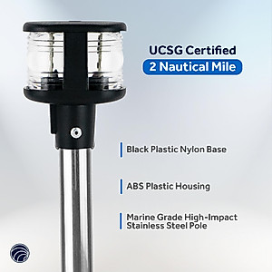 Five Oceans Anchor Light, Combination Masthead and All-Around Lights, Fold Down, LED Boat Navigation Lights, 12V DC, USCG 2NM Rule, 10.5" Fixed Mount, for Sailboats and Powerboats - FO4595