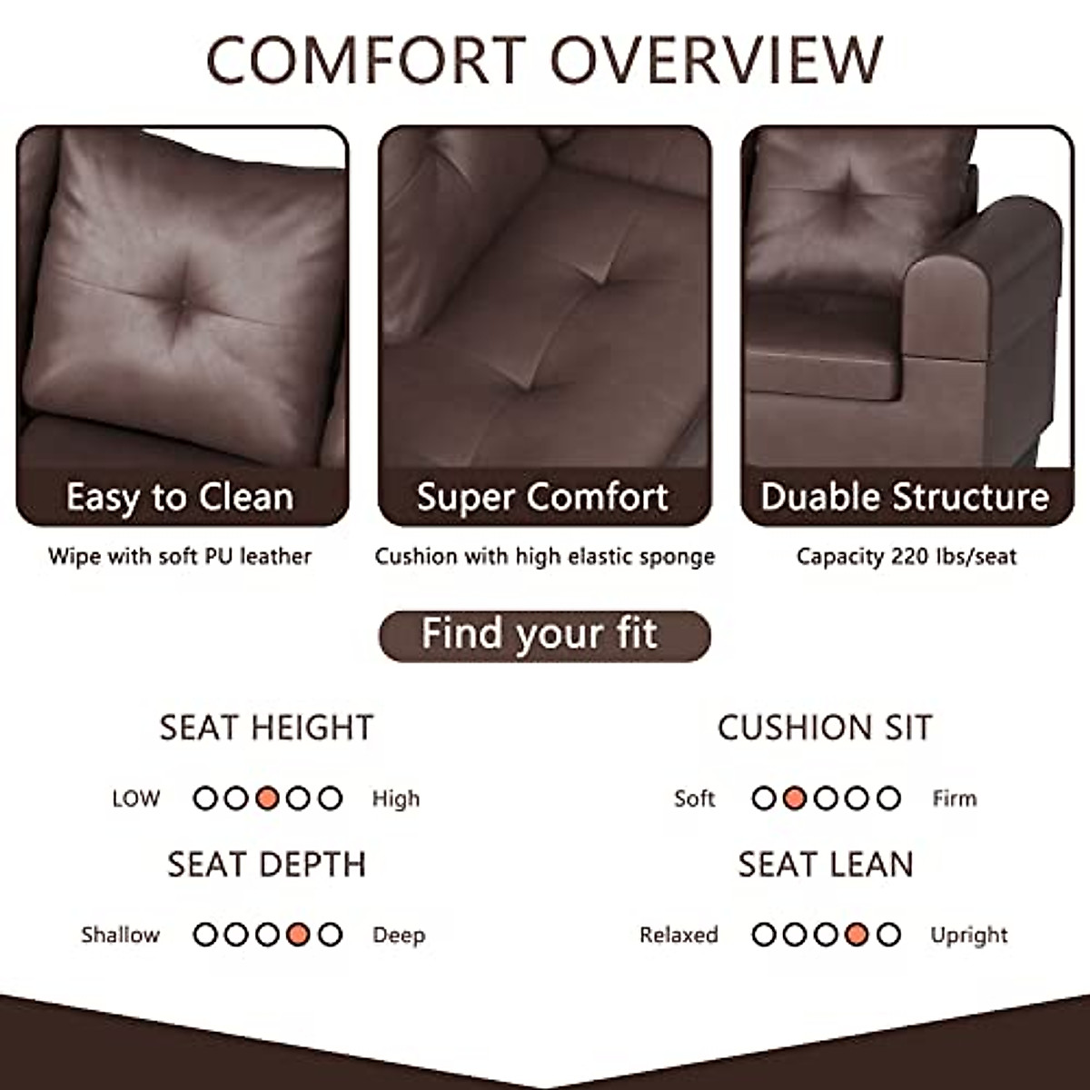 Lamerge Sectional Sofa Couch for Living Room, Modular Sectional Sofa with 6 Seats L Shaped Sofa Set with PU Leather Ottoman, Button Tufted Comfy Living Room Sofa Couch for Small Place