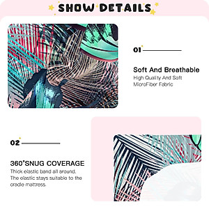 Tropical Leafs Butterfly Baby Crib Sheets Soft Toddler Bed Sheets Breathable Mattress Cover Playard Sheet for Gifts Boys Girls Nursery Bed Mattress, 39 * 27 * 5in