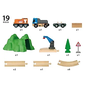 BRIO Starter Lift&Load Set Wooden Toy Train Durable | Child Safe | Encourages Creativity | Compatible with All Wooden Railway Sets | Includes Engine, Lorry, Wagon, Track and More