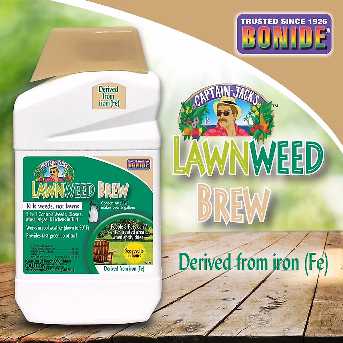 Bonide Captain Jack's Lawnweed Brew, 32 oz Concentrate, Fast-Acting Formula Controls Weeds, Moss, Algae, Lichens & Disease
