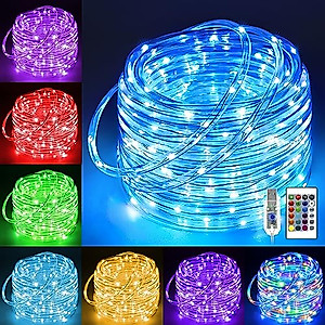 Ollny Rope Lights Outdoor Color Changing, 33FT 100 LED Waterproof Christmas Lights with Remote, 16 Colors Fairy Rope Light for Indoor Bedroom Party Garden Wedding Holiday Decorations