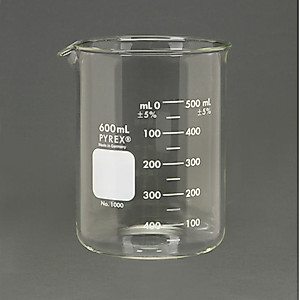 Pyrex Griffin Glass Beaker, Low Form, Measuring, 600 mL, Case of 36