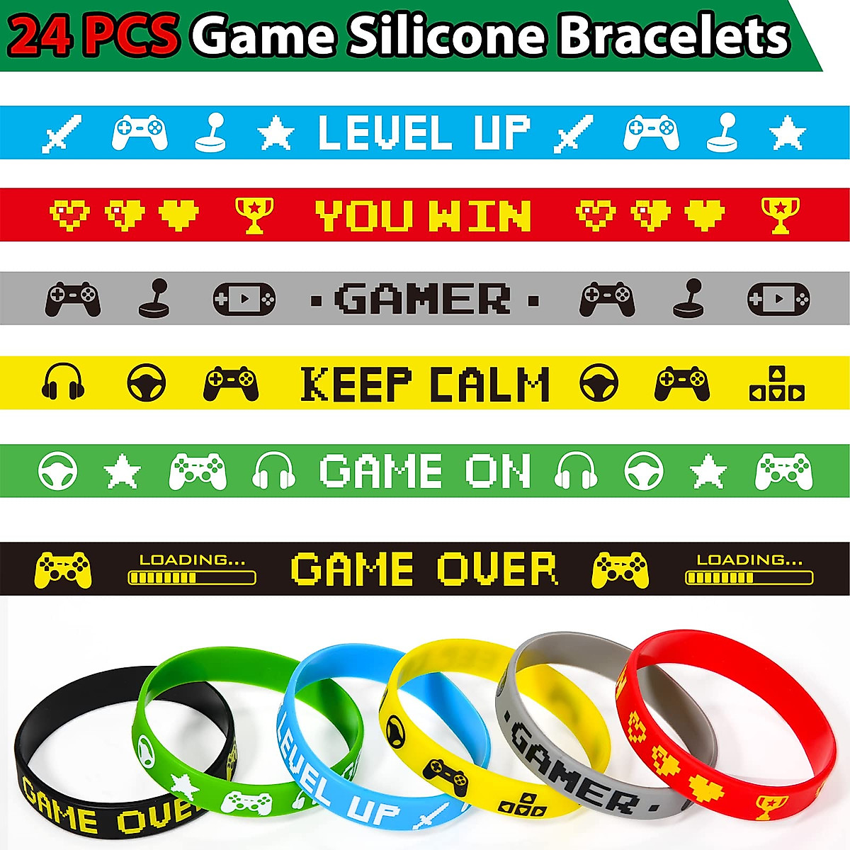 Lorfancy 56 Pcs Video Game Party Favors Kids Games Slap Bracelets Silicone Wristbands Girls Boys Video Game Party Supplies Decorations Gifts