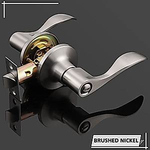 GOBEKOR 5 Pack Brushed Nickel Door Handle Interior Door Levers Privacy for Bedroom Bathroom Door Lock Keyless Wave Lever Door Handles