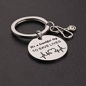 Heartbeat Keychain Gift for Nurse Doctor It's a Beautiful Day to Save Lives Medical Student Gift Stethoscope Charm Jewelry (beautiful day to save lives)