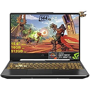 ASUS TUF Gaming A15 Laptop 15.6" FHD IPS 144Hz (Adaptive-Sync) AMD Octa-Core Ryzen 7 4800H (Beats i7-11370H) 16GB RAM 512GB SSD GeForce RTX 3050 Ti 4GB Graphic Backlit USB-C Win11 Black + HDMI Cable
