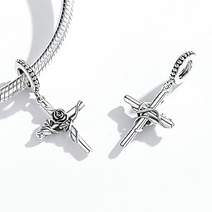BABAMIA 925 Sterling Silver Cross Bead Charms for Bracelets and Necklaces Vintage Rose Cross Bracelet Charms for Women&Men Charms Jewelry