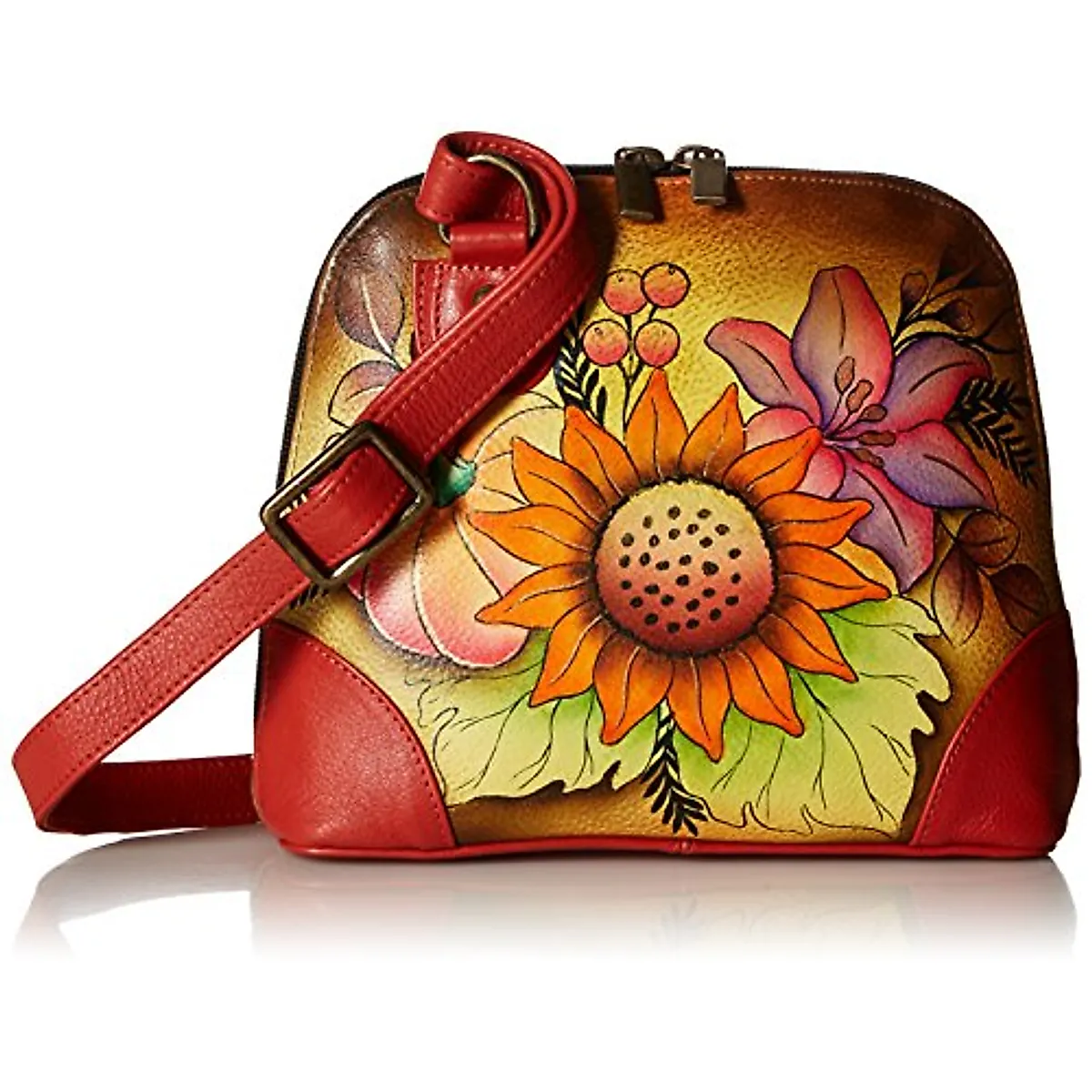 Anna by Anuschka Women's Hand Painted Leather Small Multi Compartment Zip-Around Organizer, Fall Bouquet