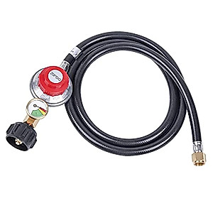 GasSaf 5FT Adjustable Propane Regulator, High Pressure Propane Regulator Hose with Gauge Suitable for Burners,Turkey Fryers,Forge,etc - 3/8”Female Flare Nut