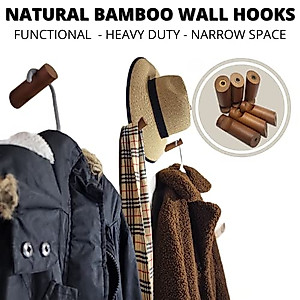 Eternal Nature Bamboo Wood Wall Hooks 6 Pack - Handmade Rustic Mounted Hooks - Heavy Duty Wooden Wall Hooks- Modern Decorative Entryway Hanger Peg Set for Hanging Coat Hat Cap Bag Backpack Clothes