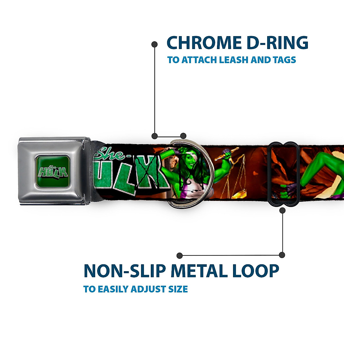 Dog Collar Seatbelt Buckle She Hulk Comic Book Cover Poses Rocks 15 to 26 Inches 1.0 Inch Wide, DC-WXM022-L